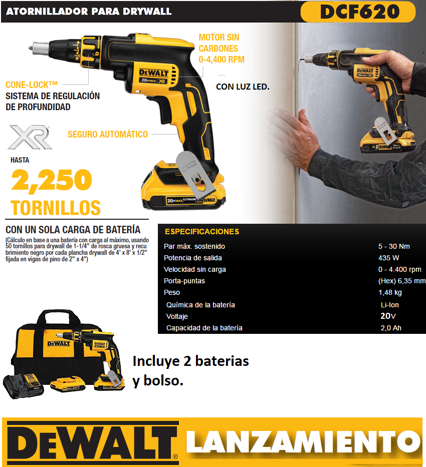 Atornillador Con Control De Profundidad Para Yeso y Durlock Inalámbrico ...